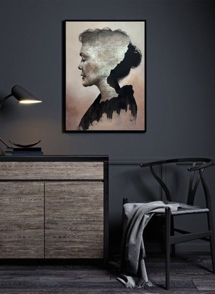 Collage Map Portrait Wall Art: Migration Story Painting by Julia Shilo