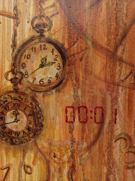 Steampunk Time: Reflections on Time's Flow Painting by Lena Kolambet
