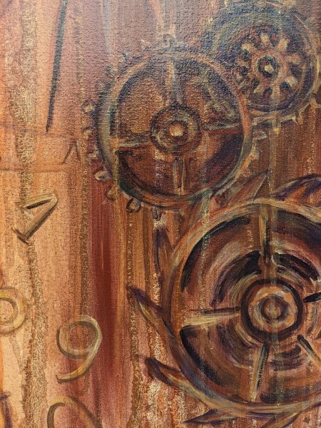 Steampunk Time: Reflections on Time's Flow Painting by Lena Kolambet