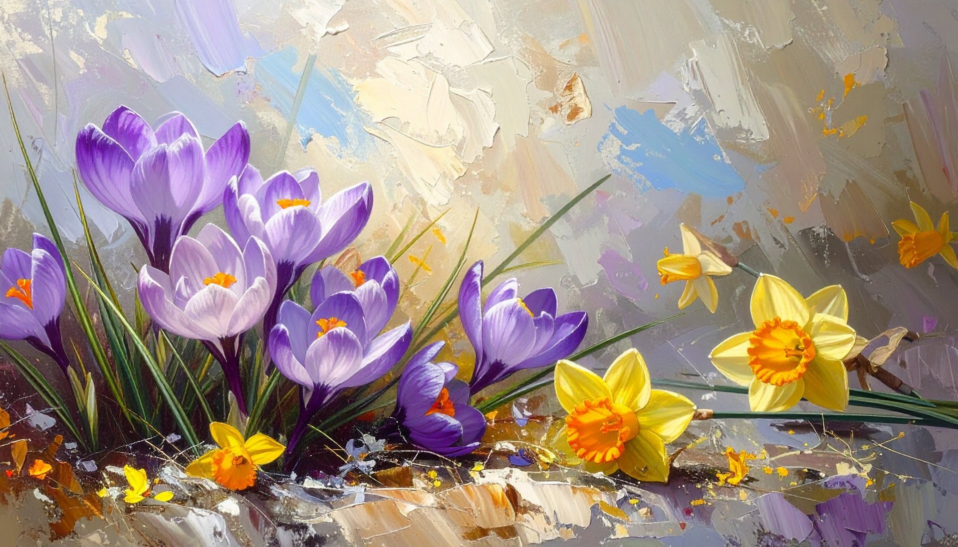 Crocuses and daffodils1 Digital Art - maxut