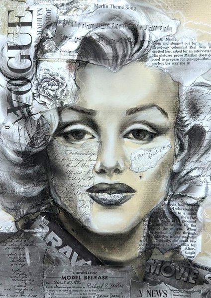 Marilyn Monroe Collage Portrait: Icons Reimagined Drawing - Julia Shilo