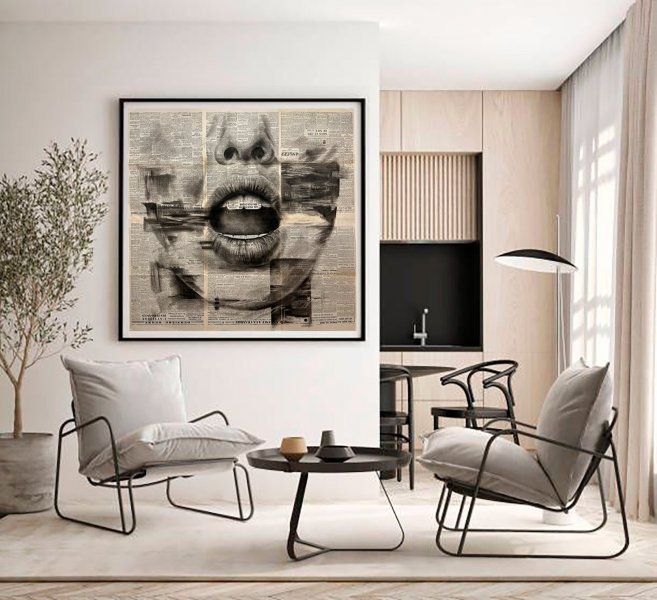 Large Charcoal Portrait Painting by Julia Shilo