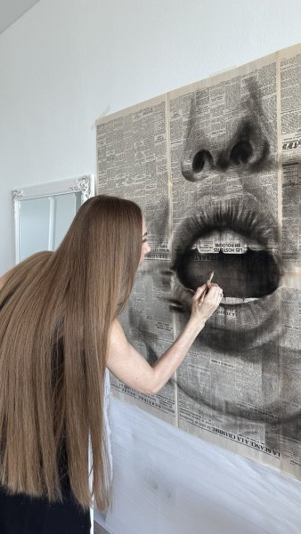 Large Charcoal Portrait Painting by Julia Shilo