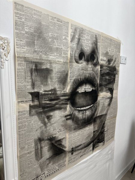 Large Charcoal Portrait Painting by Julia Shilo