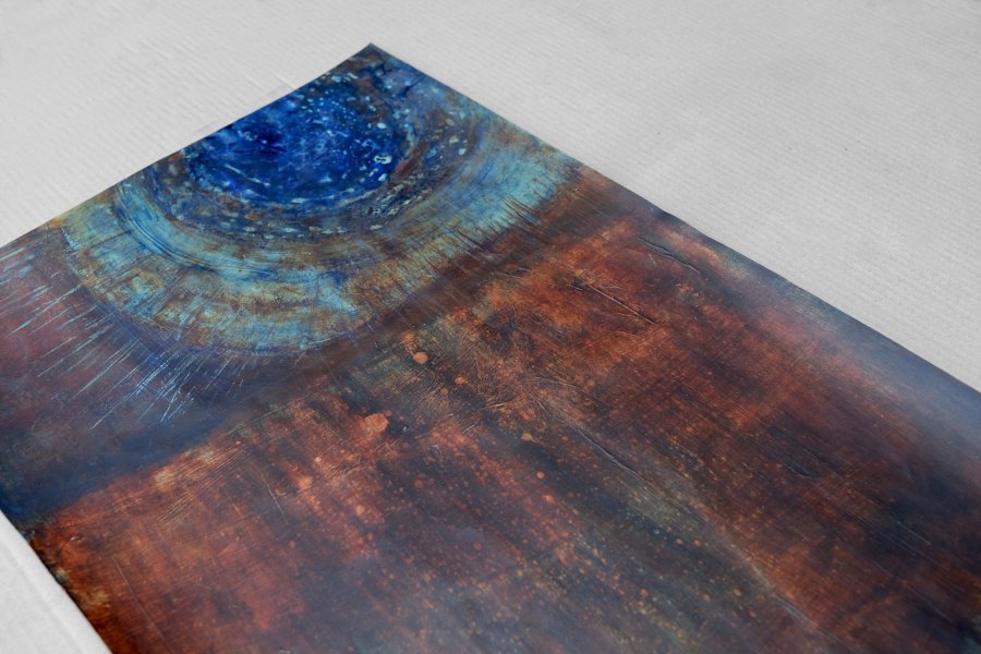 Rust Brown and Deep Blue Abstract Painting by Ela Szczepaniak