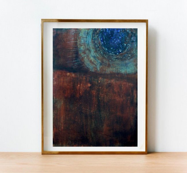 Rust Brown and Deep Blue Abstract Painting by Ela Szczepaniak