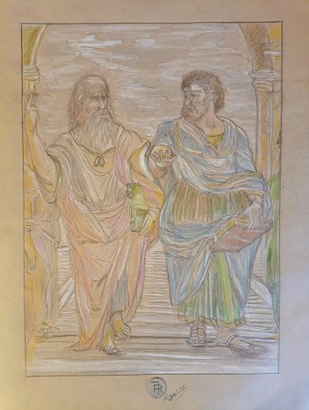 Ancient Philosophy: Plato and Aristotle Drawing - roberto ferrando