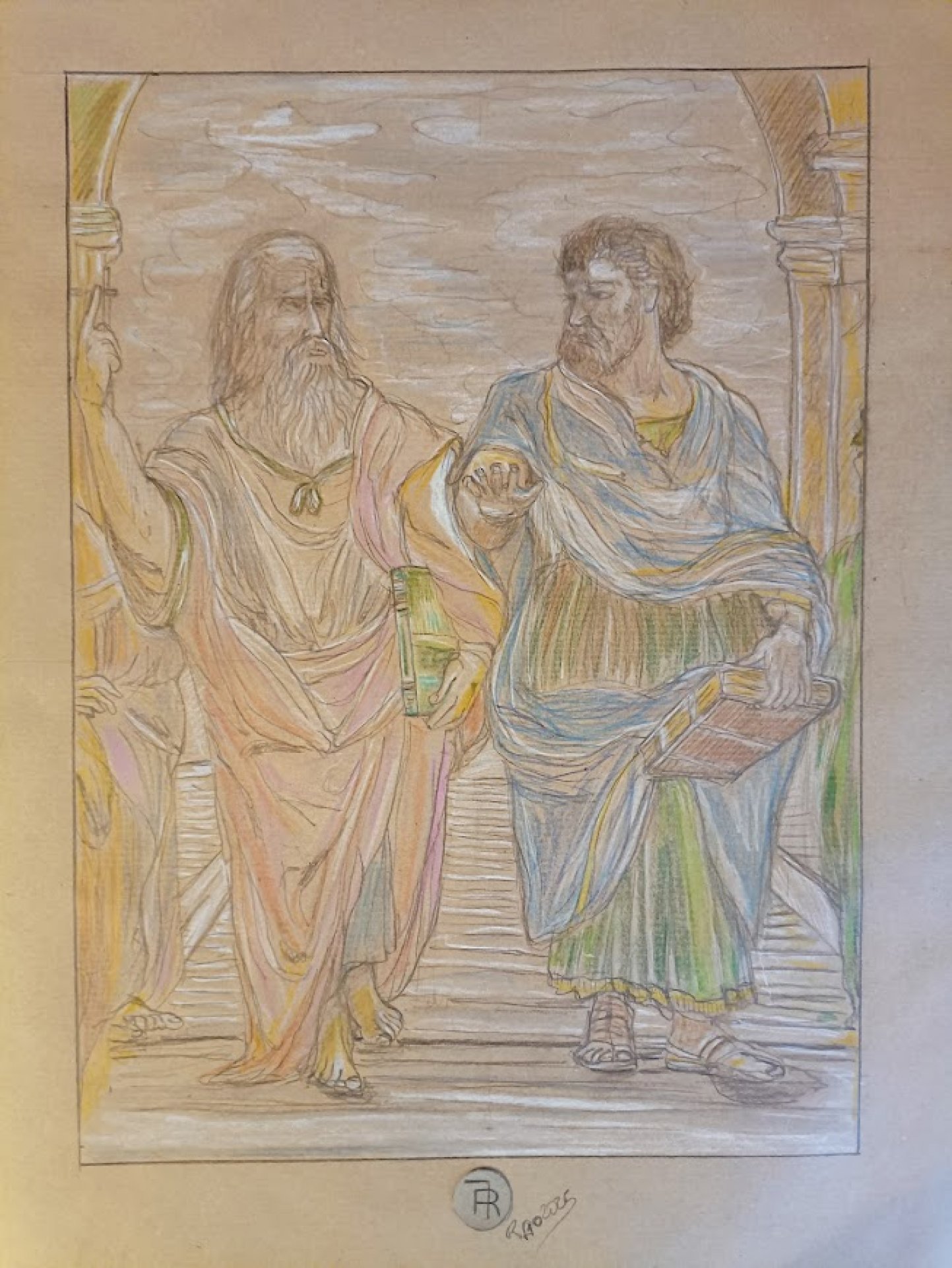 Ancient Philosophy: Plato and Aristotle Drawing - roberto ferrando