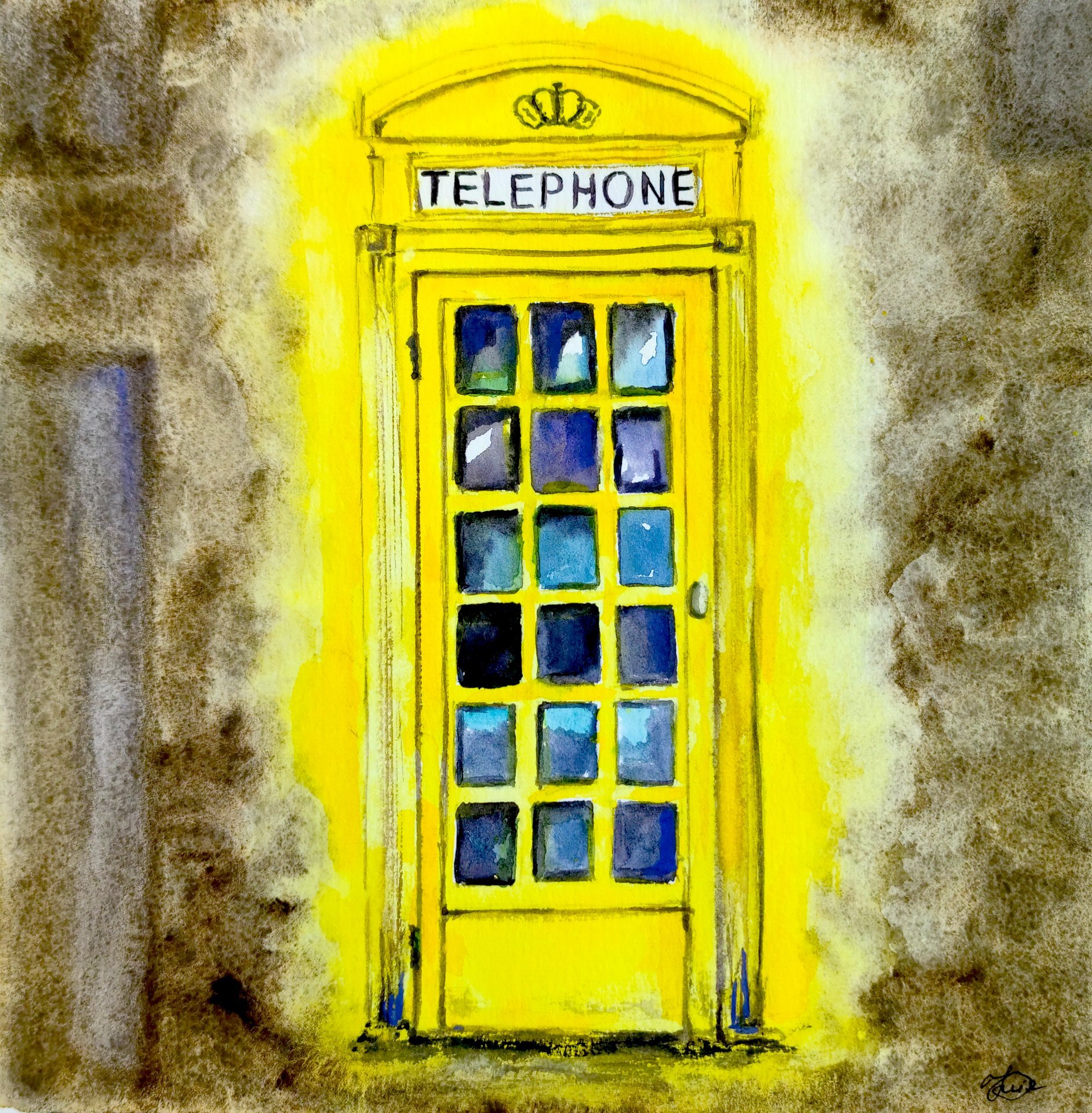 Yellow Telephone Booth Painting by Yuliia Panchenko