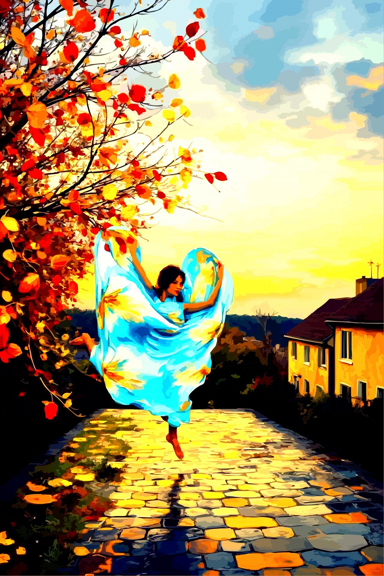 Girl Dancing in Autumn Light Digital Art - Viktor Levchenko