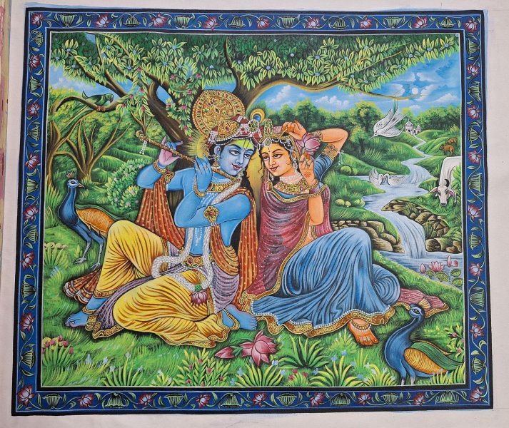 Piękny Pan Radha Krishna: Boska Miłość we Vrindavan Drawing - Manish ...
