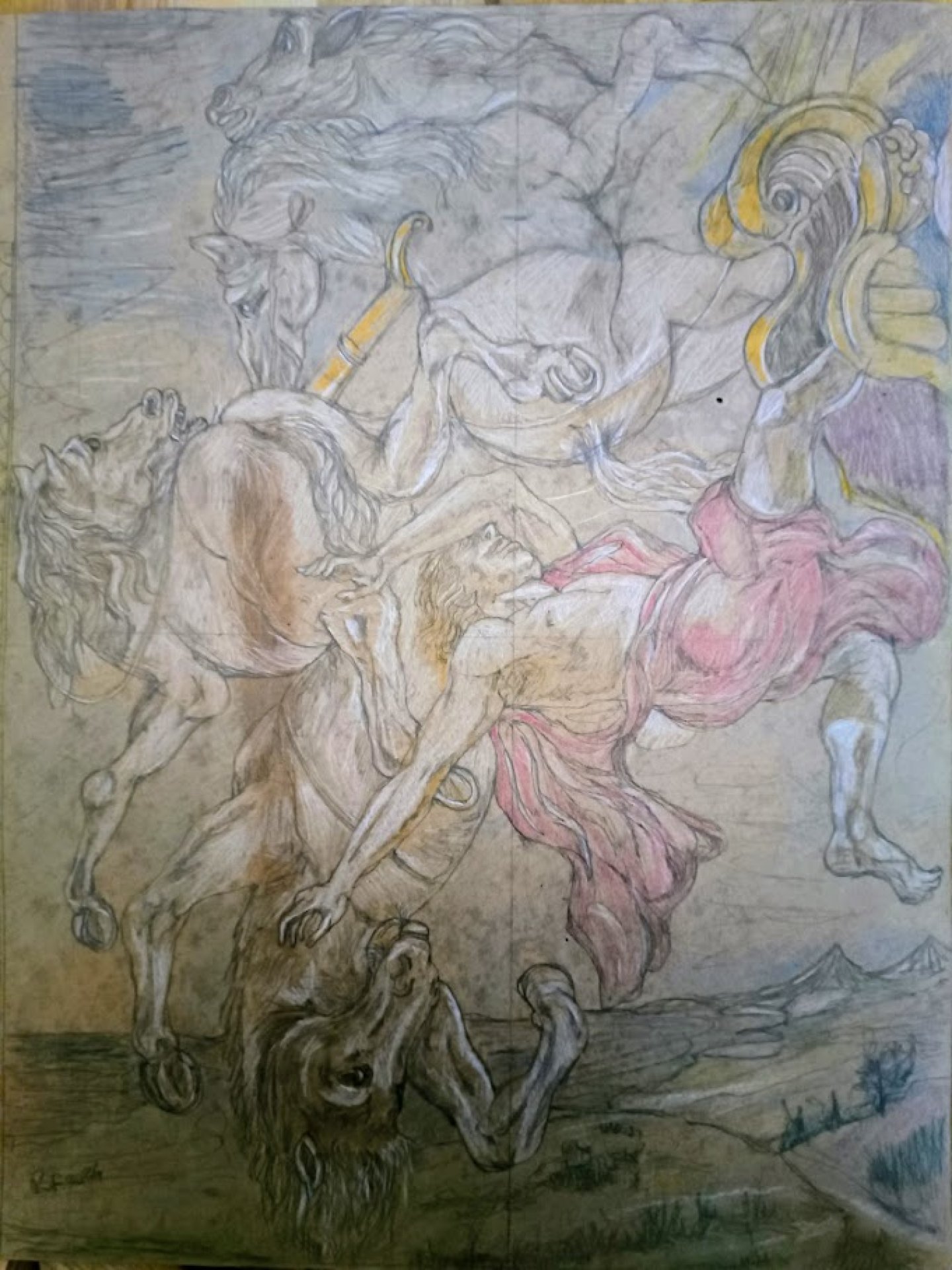 The Fall of Phaeton Classical Mythology Drawing - roberto ferrando