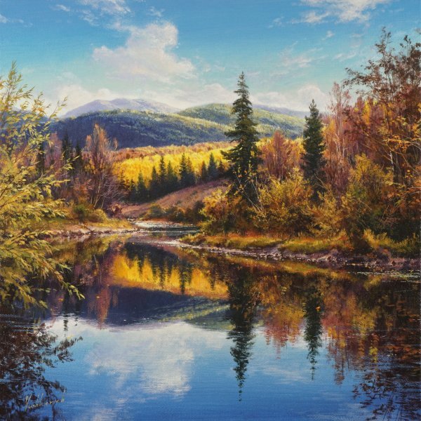 Palette of autumn reflection Painting by Viktar Yushkevich Yuvart