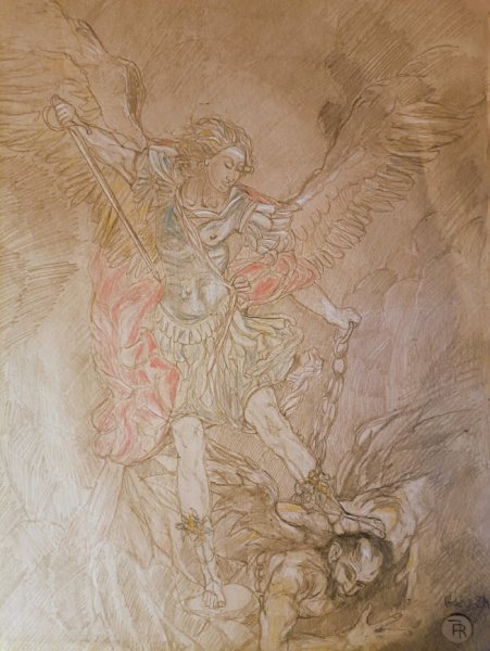 San Miguel Arcángel lucha contra Satanás Dibujo - roberto ferrando