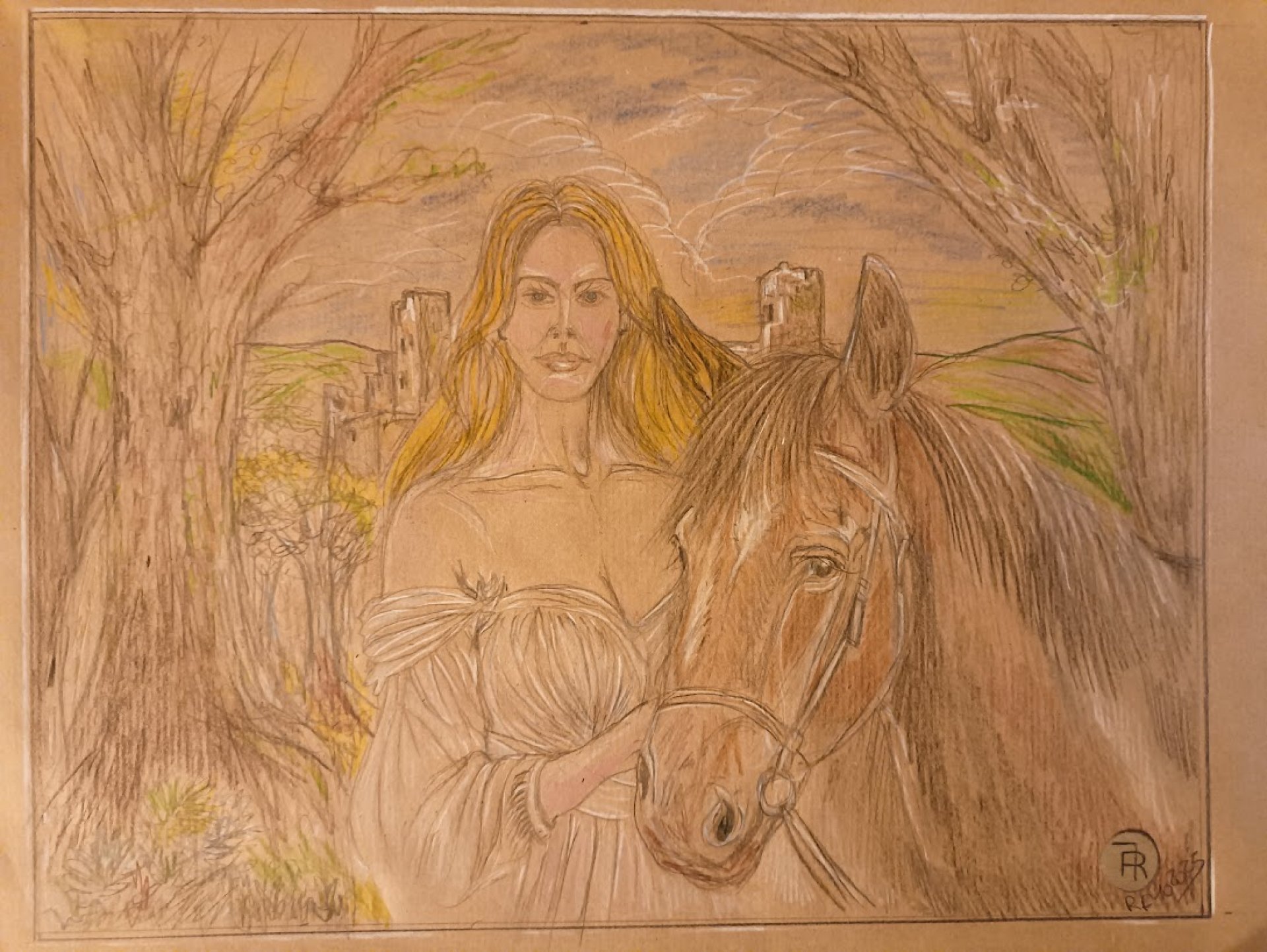 Rysunek «Dama i koń: średniowieczna elegancja» - roberto ferrando