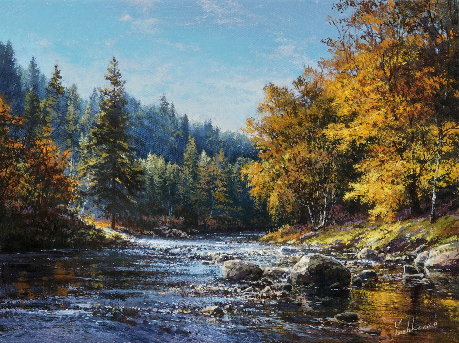 Mountain river Painting by Viktar Yushkevich Yuvart