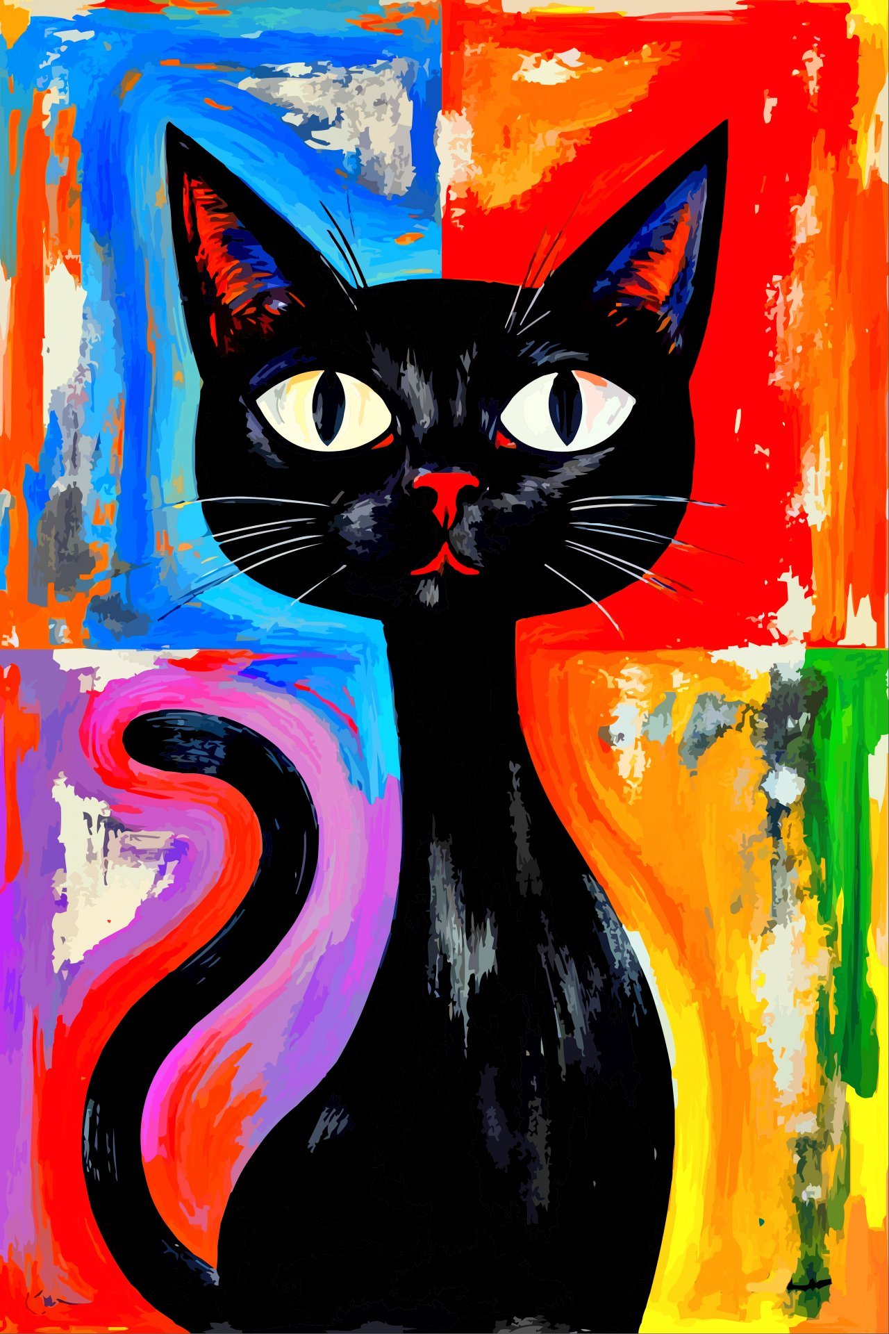 Colorful Black Cat Portrait Digital Art - Viktor Levchenko