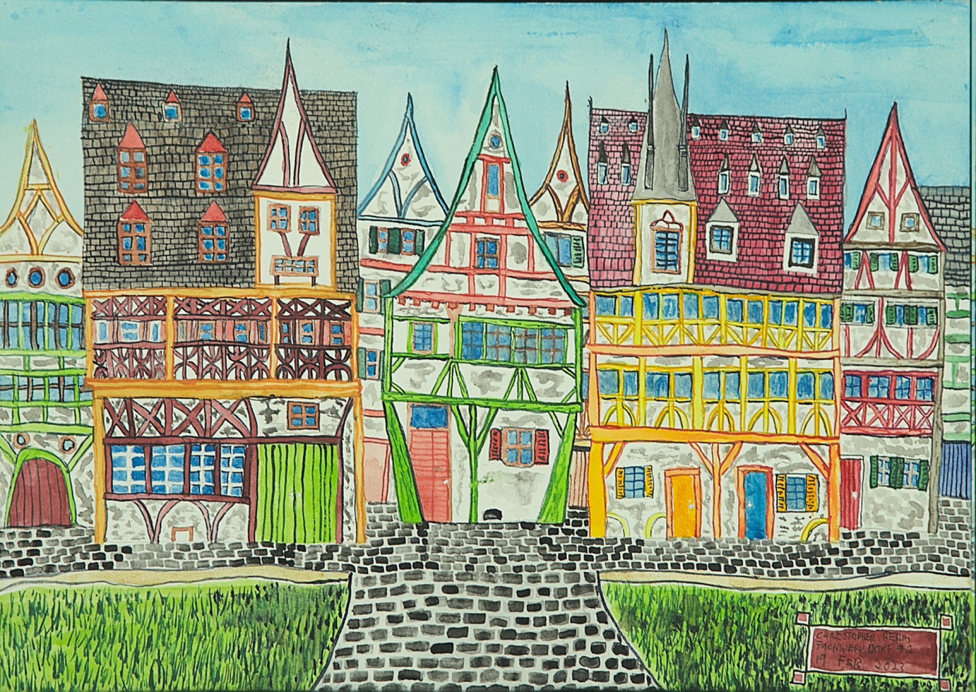 The Fachwerk Village #1 Painting by Christopher Rehm