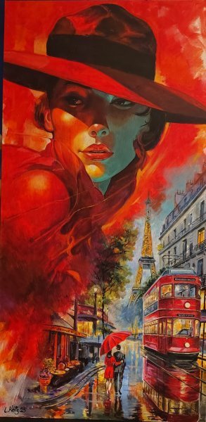 Surreal Portrait of Paris Women at Night Painting by Leon Katz
