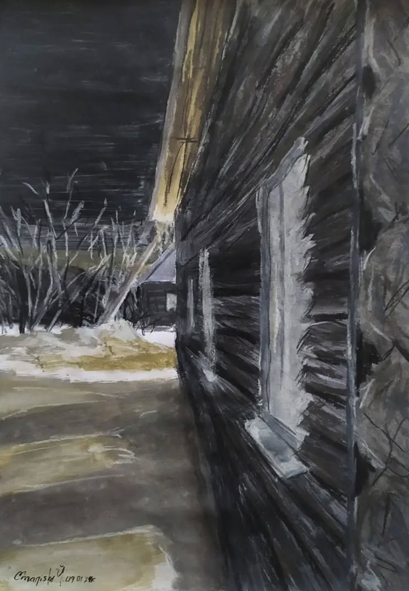 Junto a la casa Dibujo - Stanislav Bazylev