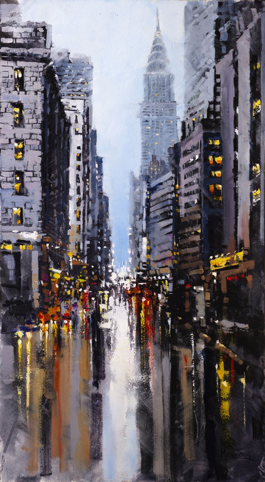 Chrysler Building Rainy Night City Reflections Painting by Oleksandr ...