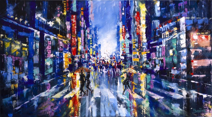 City Lights Glow: Night Reflections in Impressionism Painting by ...
