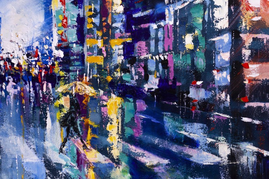 City Lights Glow: Night Reflections in Impressionism Painting by ...