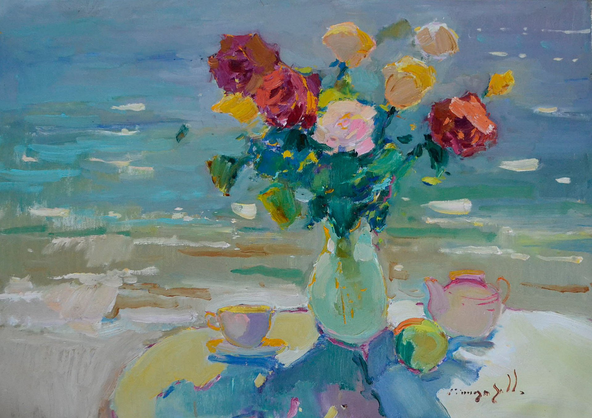 Roses by the sea Painting by Alexander Shandor