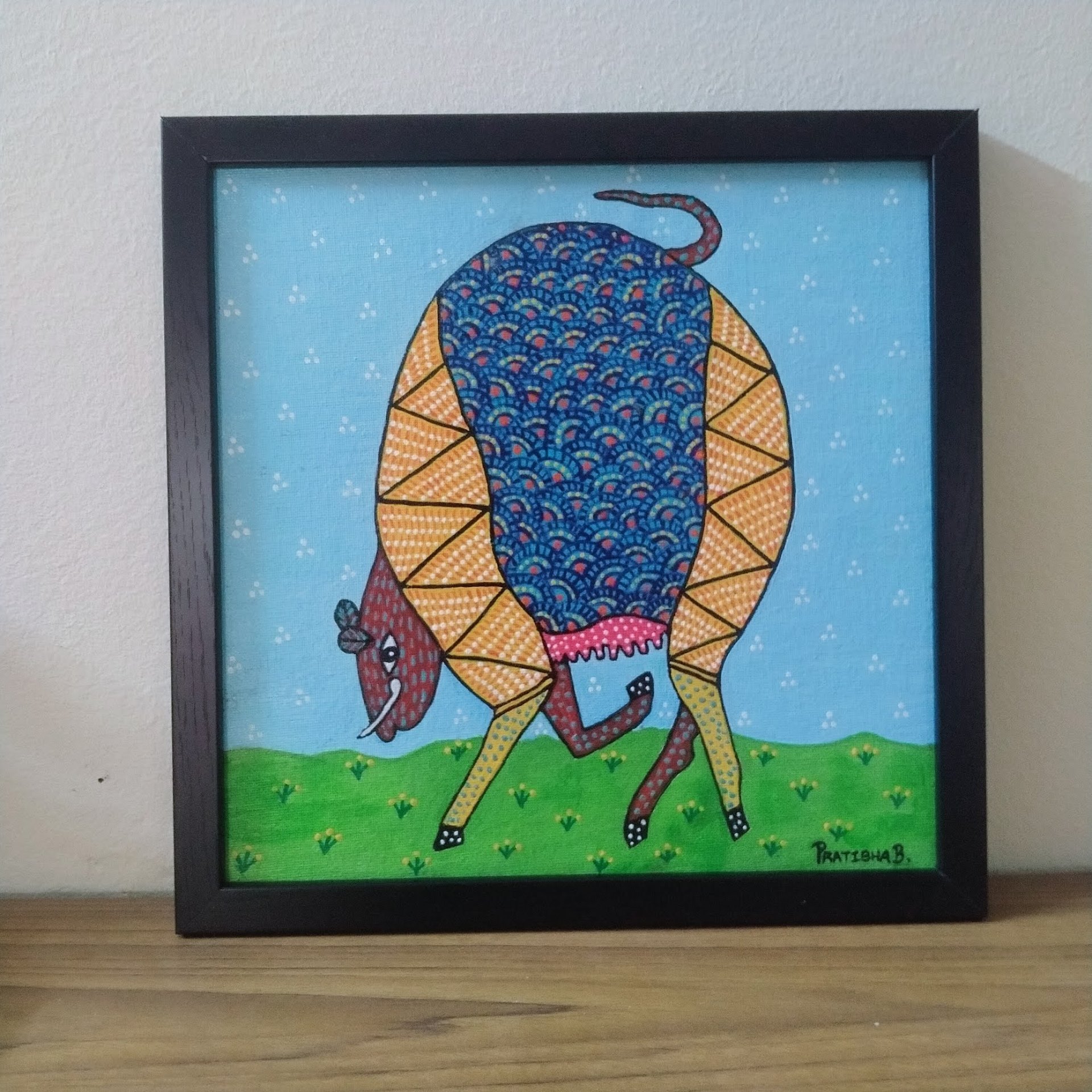 Vibrant Varah Roopam Indien Gond Art Peinture de Pratibha Bilgi