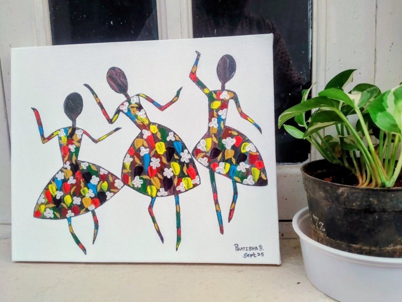 Dancing Dolls Rhythm in Color Painting by Pratibha Bilgi