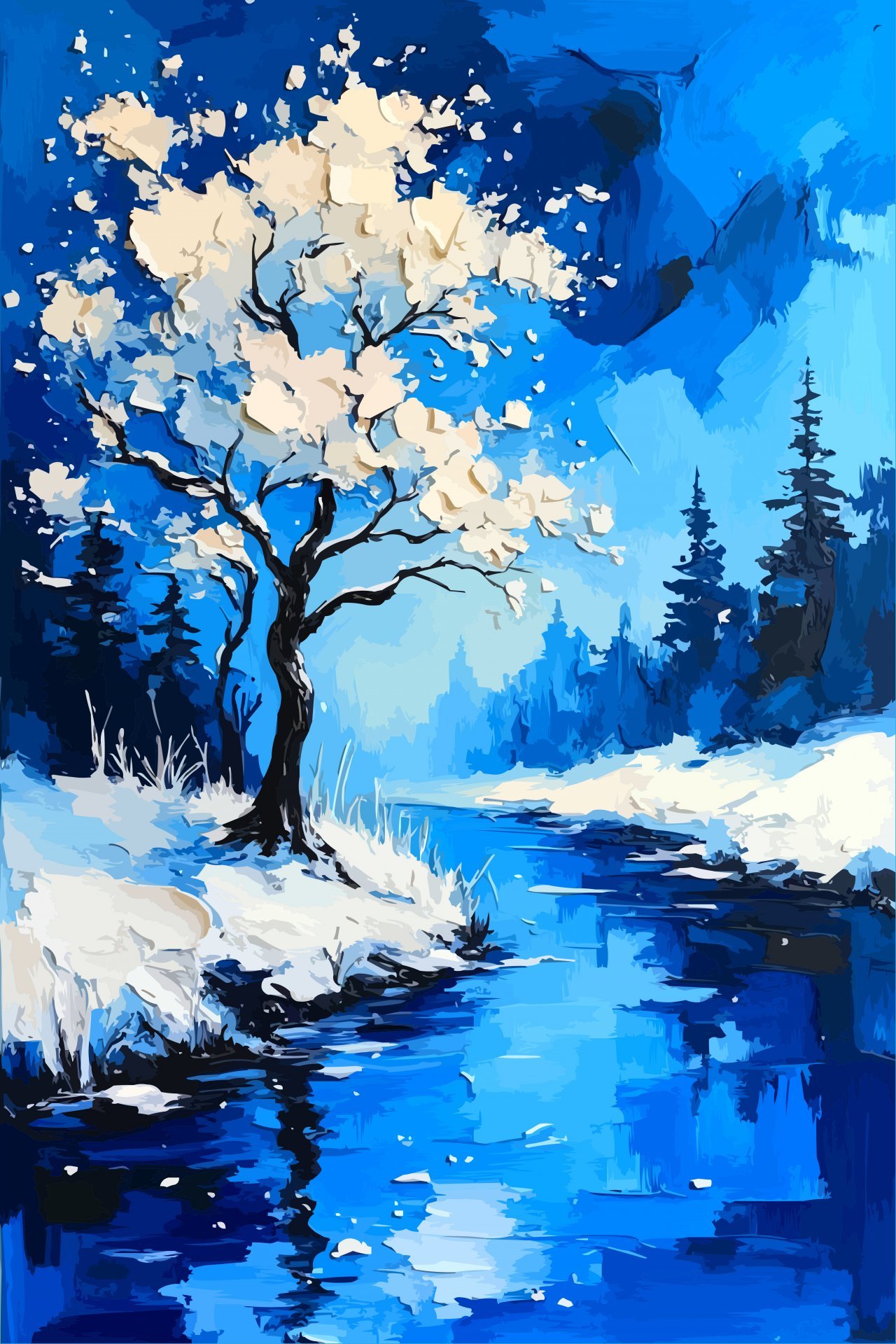 Цифрова картина «Сніжний струмок і дерево» - Viktor Levchenko