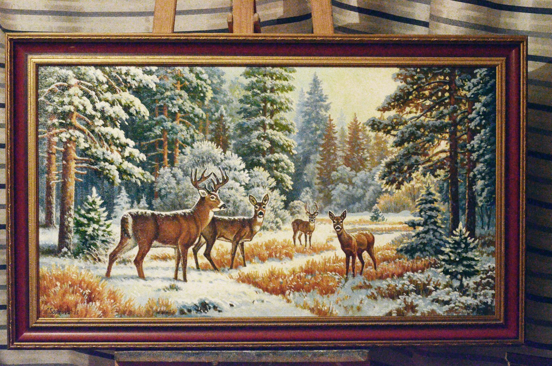 Chevreuils en hiver Peinture de Andrey Sobolev