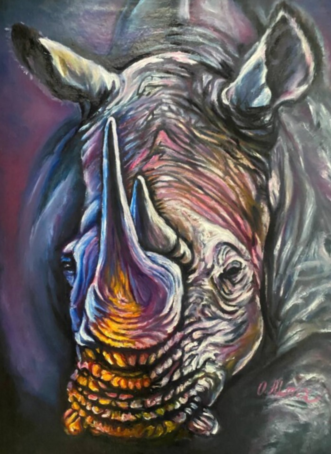Majestic Rhino in Modern Expression Painting by Oksana Almiz