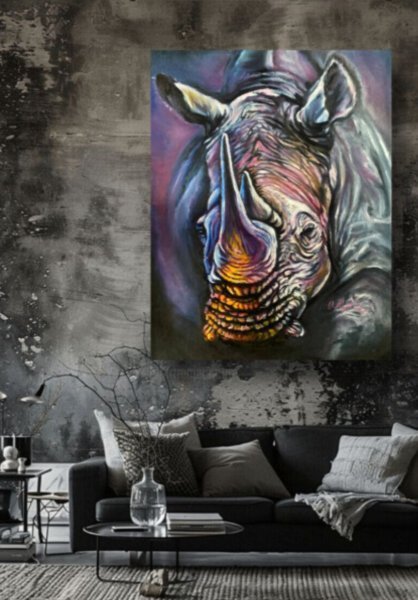 Majestic Rhino in Modern Expression Painting by Oksana Almiz