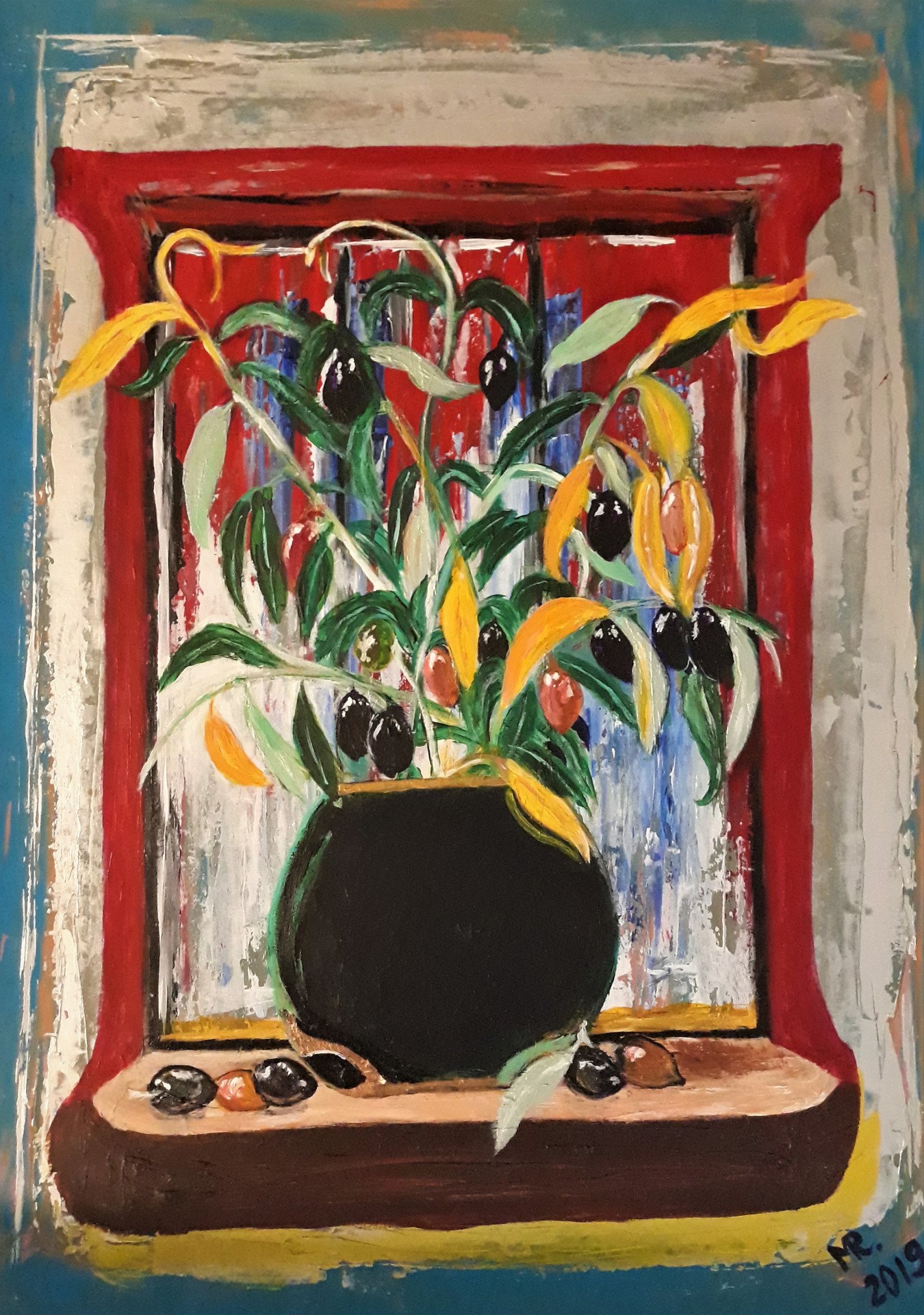 Still life with olives. Painting by Marie Ruda - Jose Art Gallery