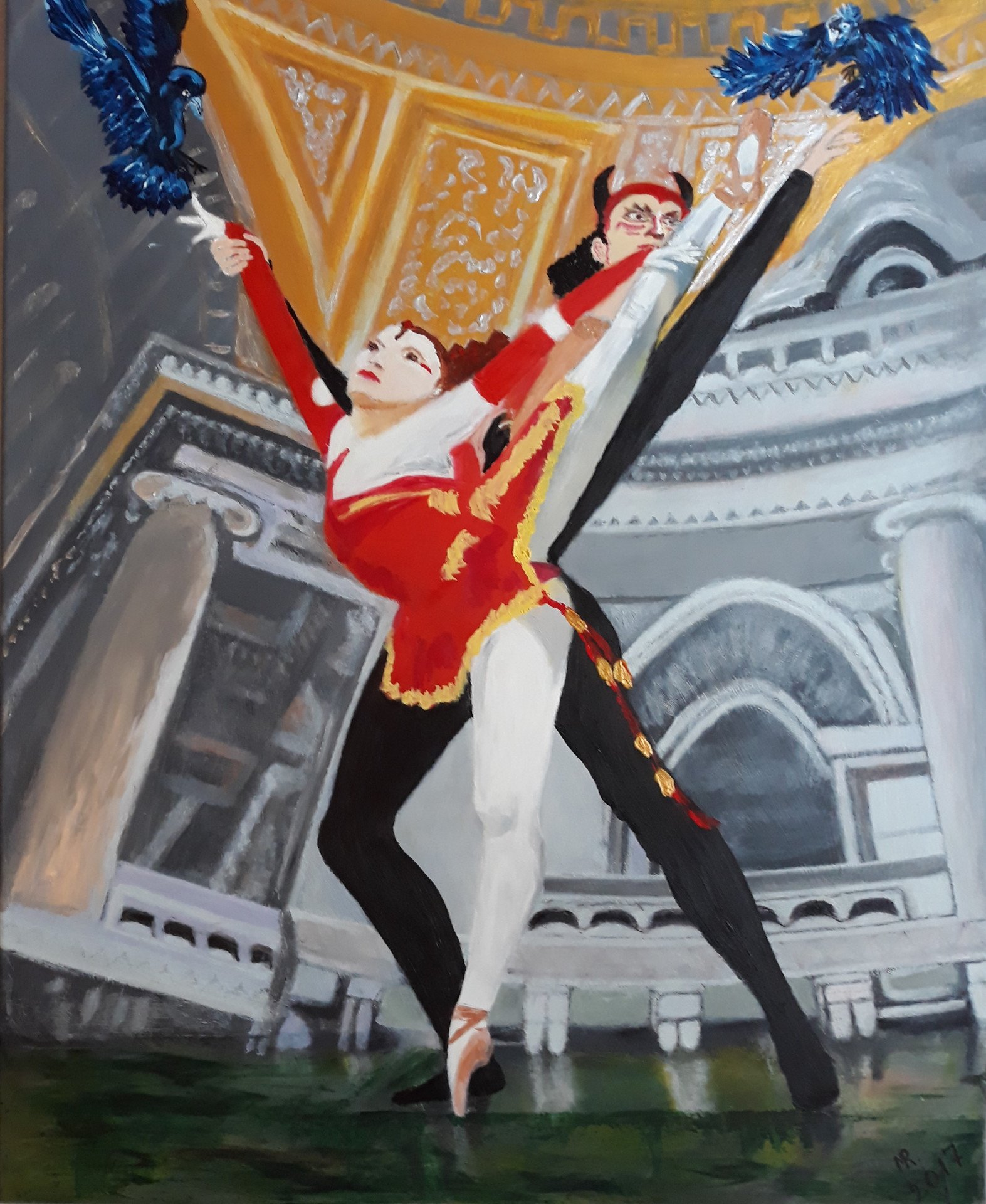 Two birds. Painting by Marie Ruda - Jose Art Gallery