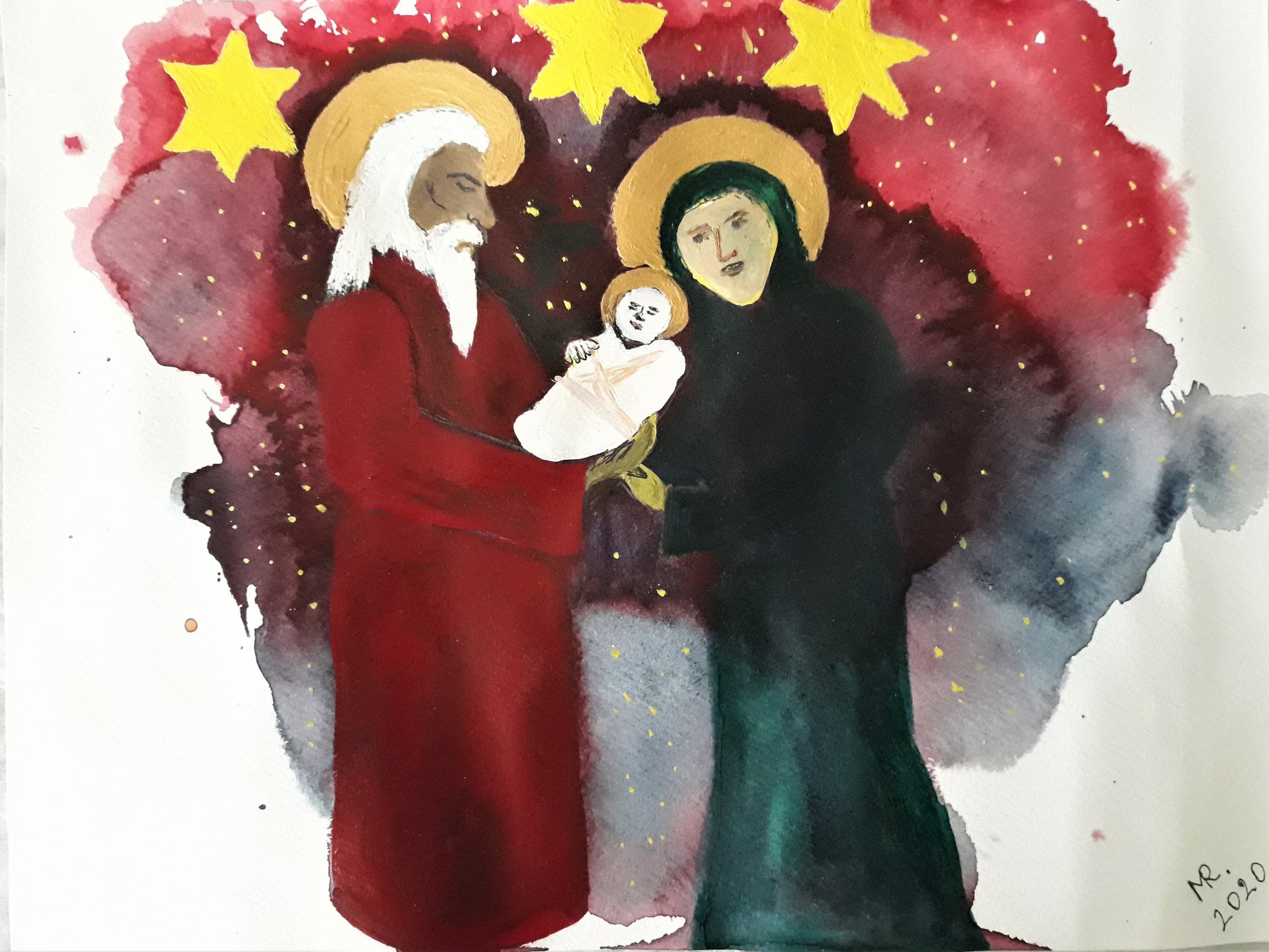 Drawing "Birth of the baby Jesus." | Artist Marie Ruda | Jose Art Gallery