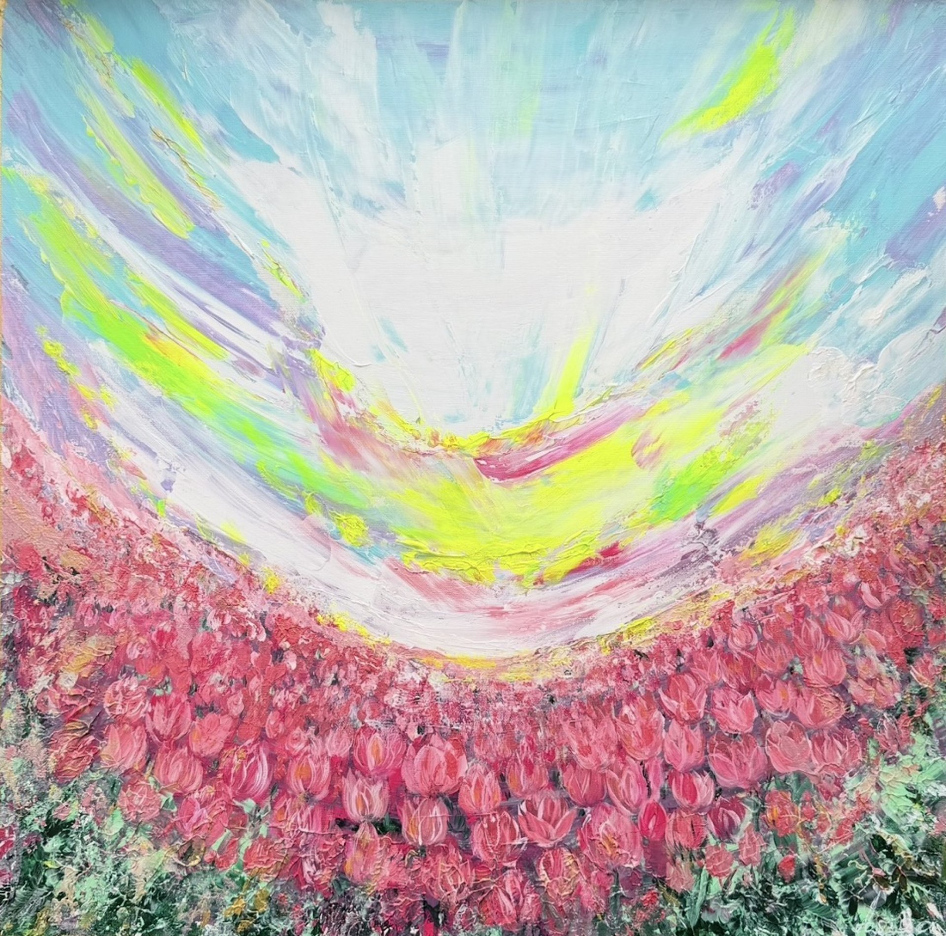 Tulips and the sky Drawing - Asiya Ray - Jose Art Gallery