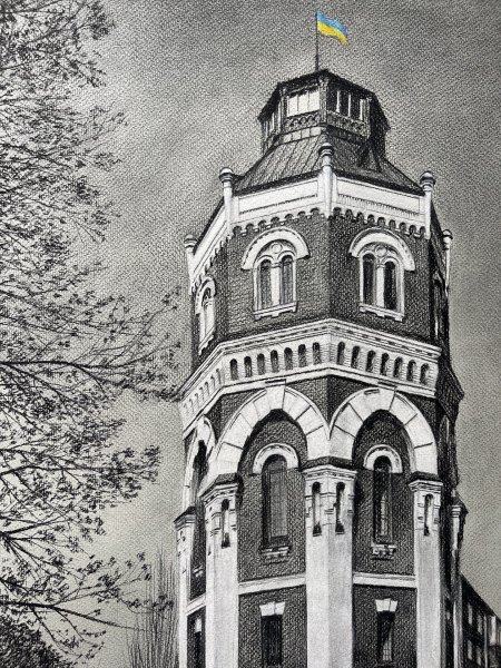 Mariupol Old Water Tower Drawing Digital Art - Vladimir Sumarokov