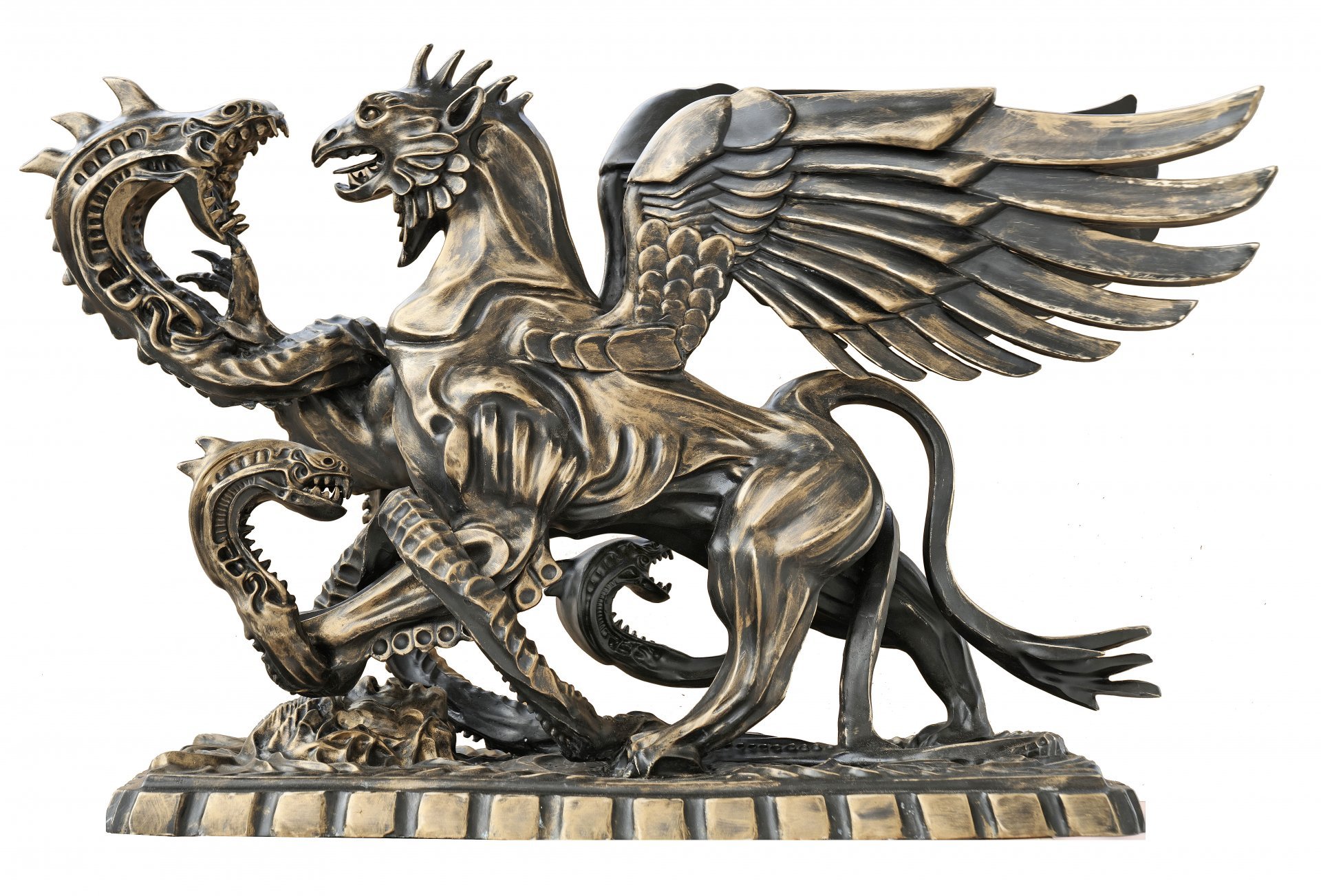 Epic Struggle: Griffin vs Hydra Bronze Painting by Krzysztof Plonka