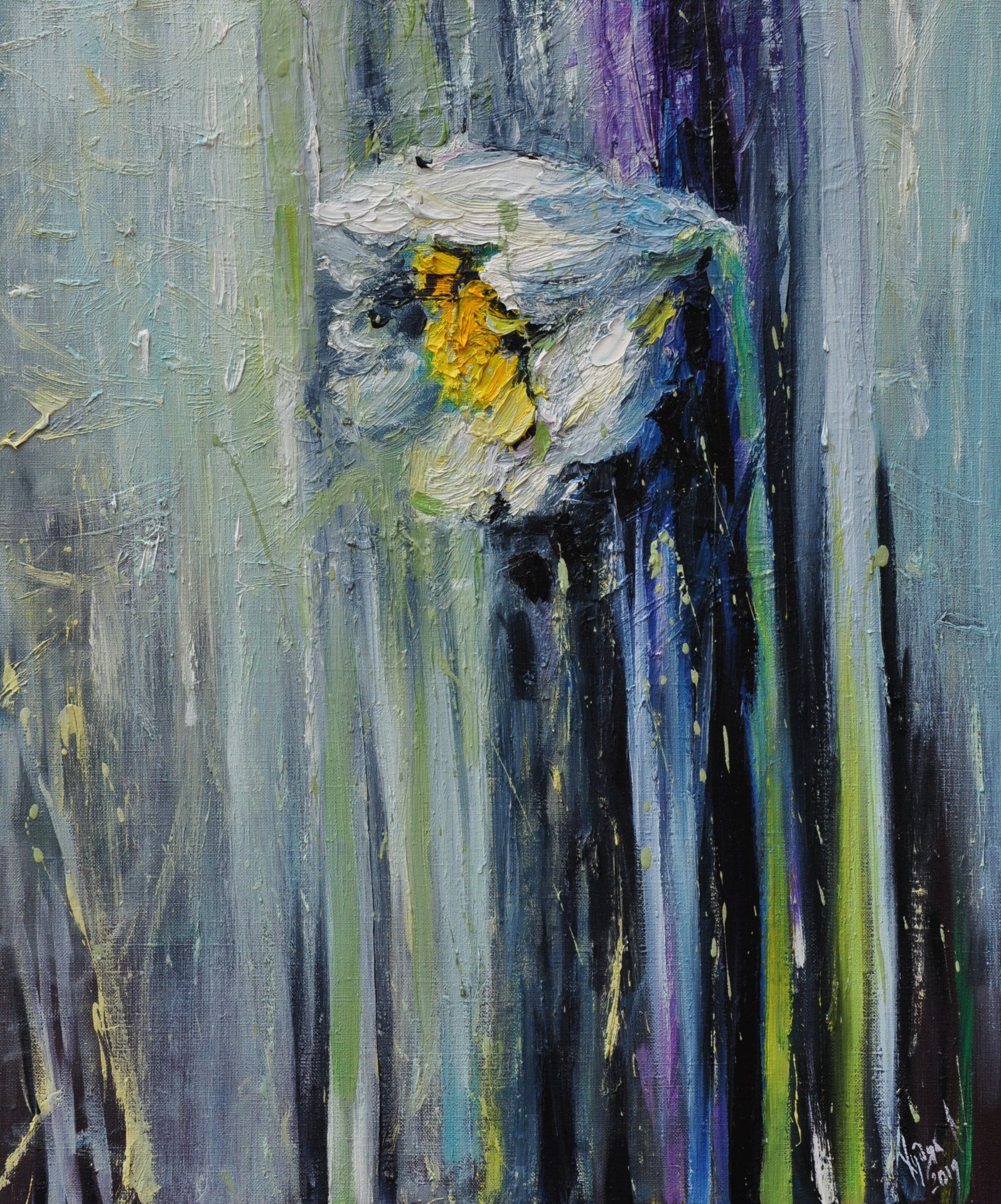 Self-tainted daffodil. Painting by Lyubomyr Khudyak