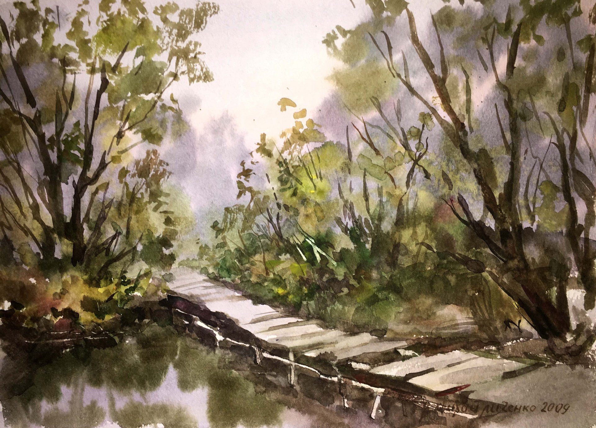 Watercolor painting Bridge Painting by Andrii Zhyvodorov