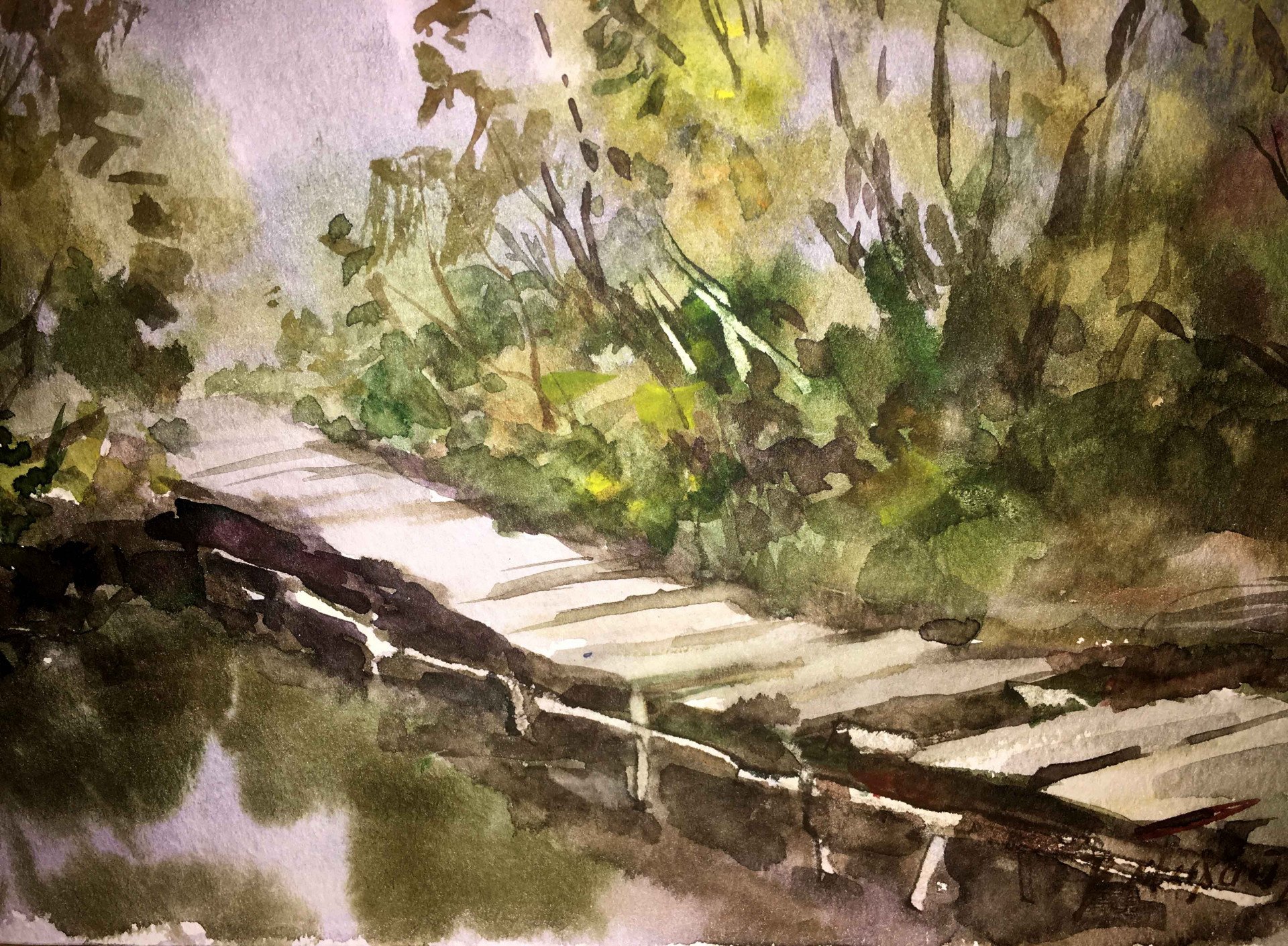 Watercolor painting Bridge Painting by Andrii Zhyvodorov