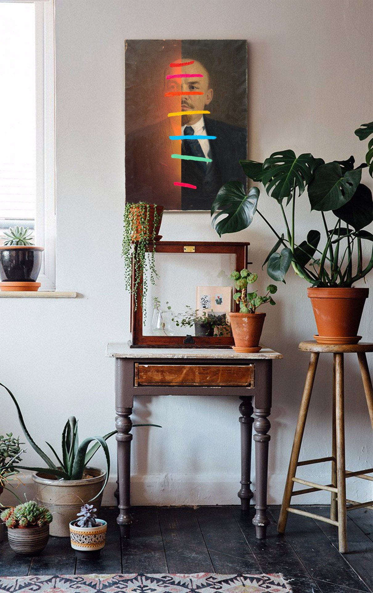 LENIN WITH SEVEN COLORED LINES Painting by Oleksandr Balbyshev