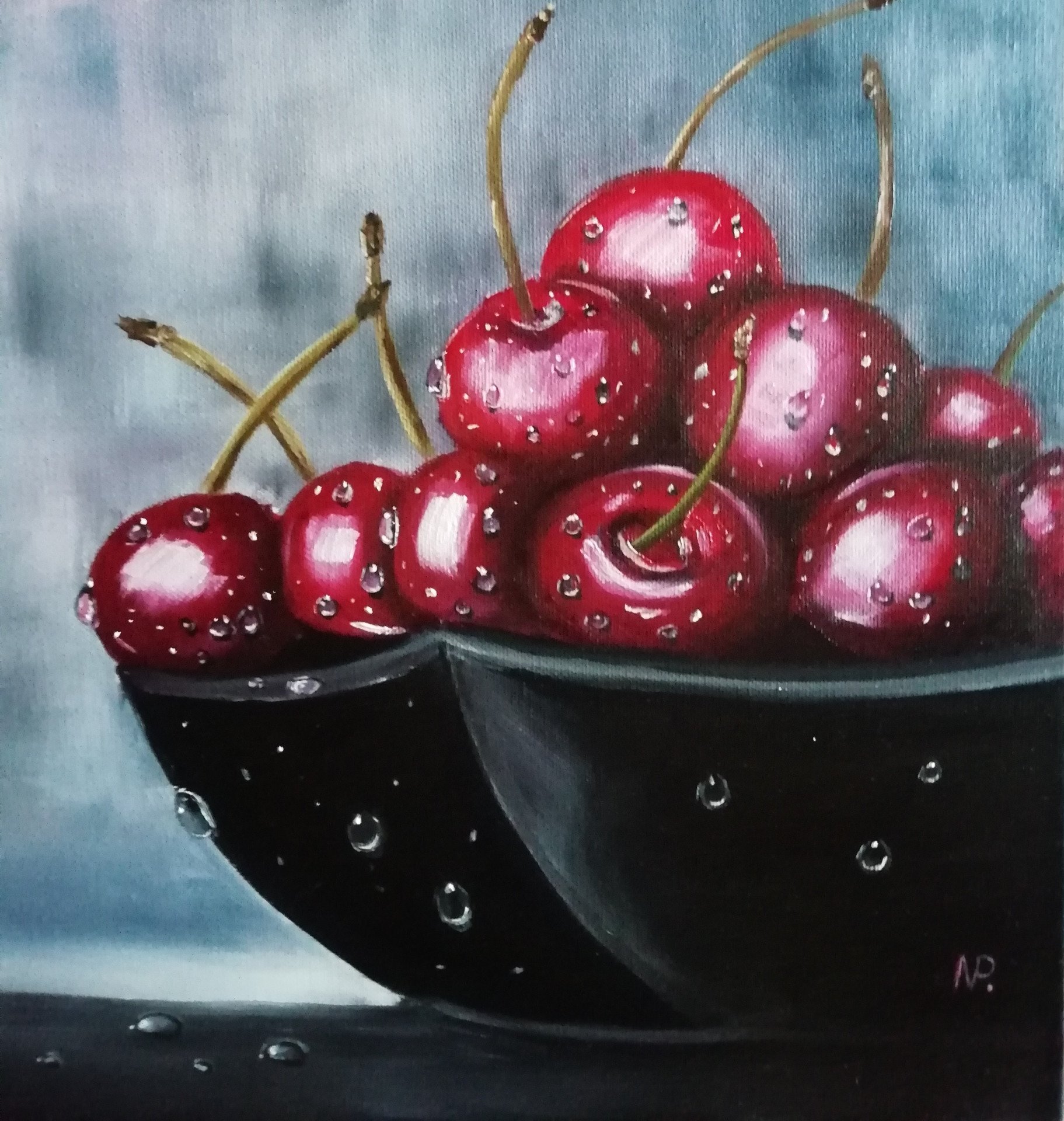 Sweet cherries Painting by Nataliia Plakhotnyk