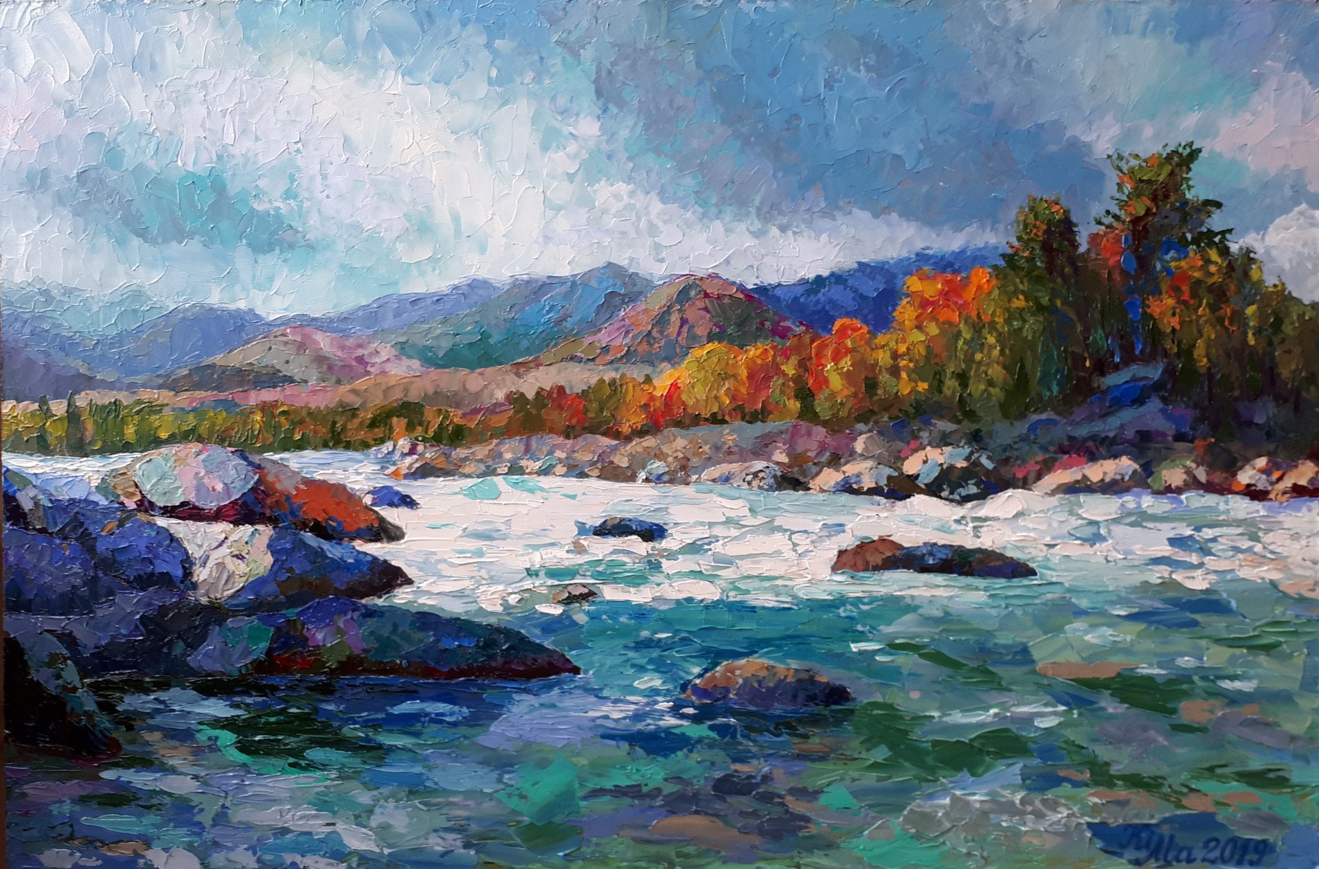 Altai, Turquoise Katun River Painting by Marina Kirillova