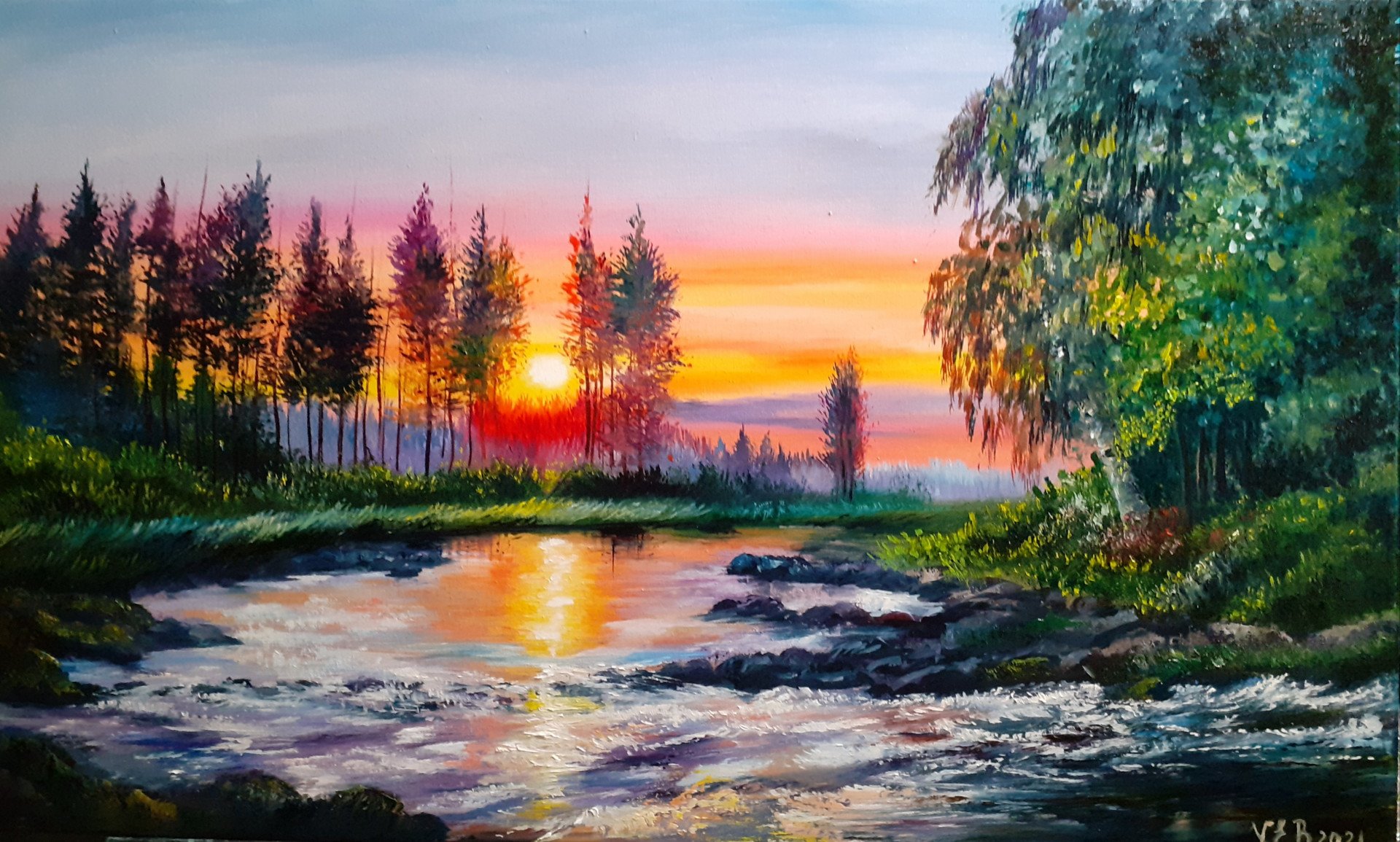 Summer Sunset. Painting by Elena Kheveleva - Jose Art Gallery