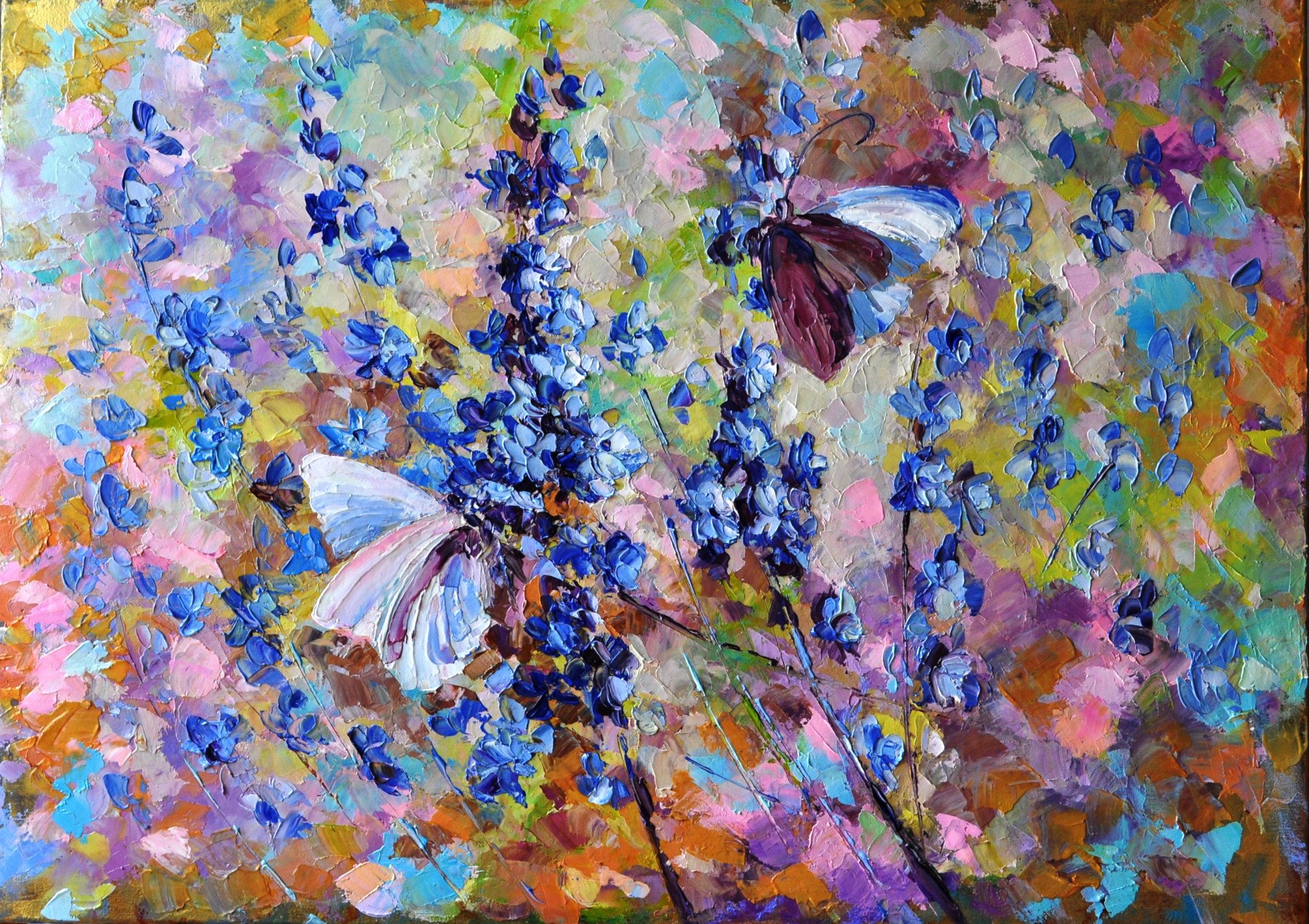 In blue herbs Painting by Olena Denysko - Jose Art Gallery