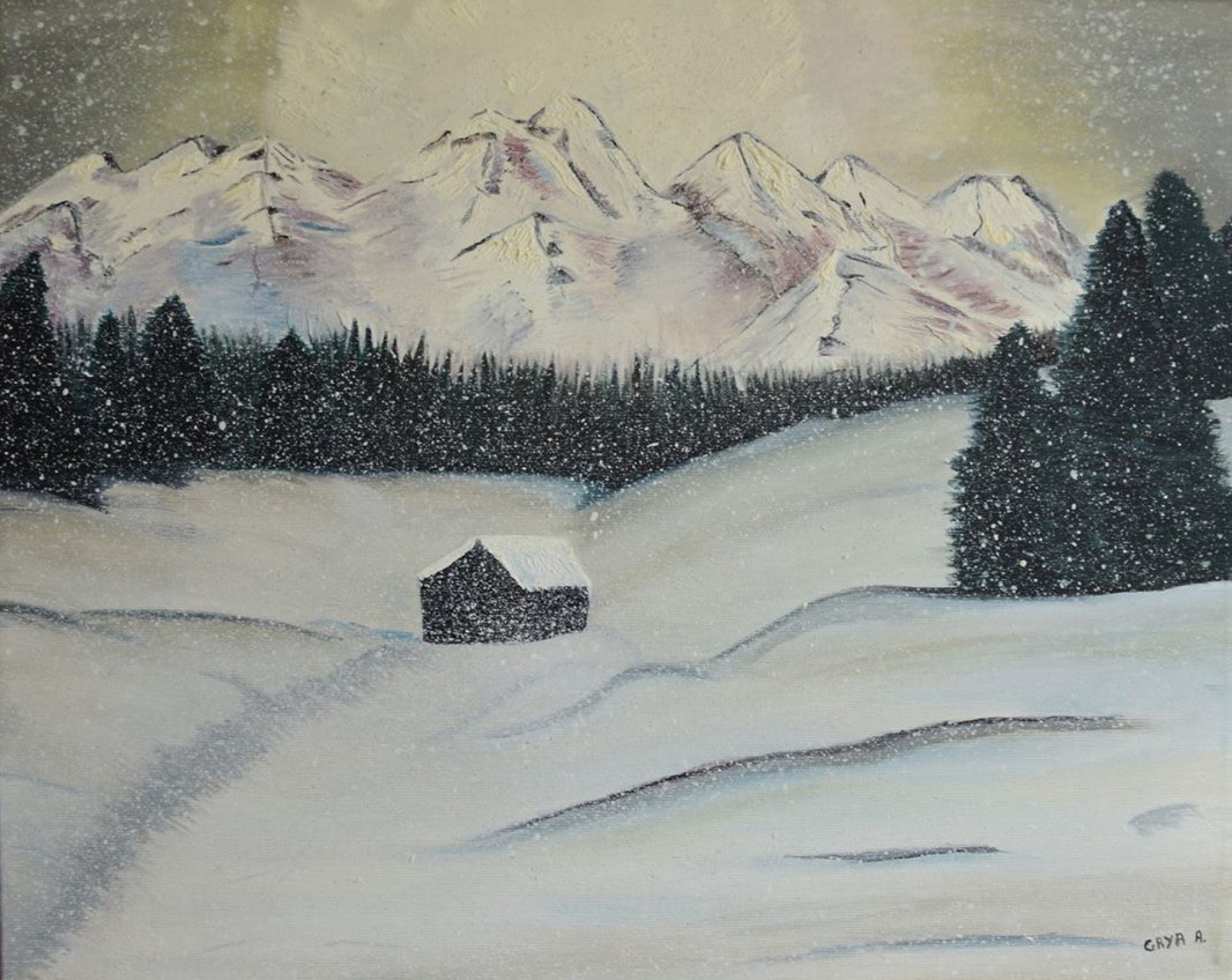 Winter House Painting by Gaya Renée Green - Jose Art Gallery