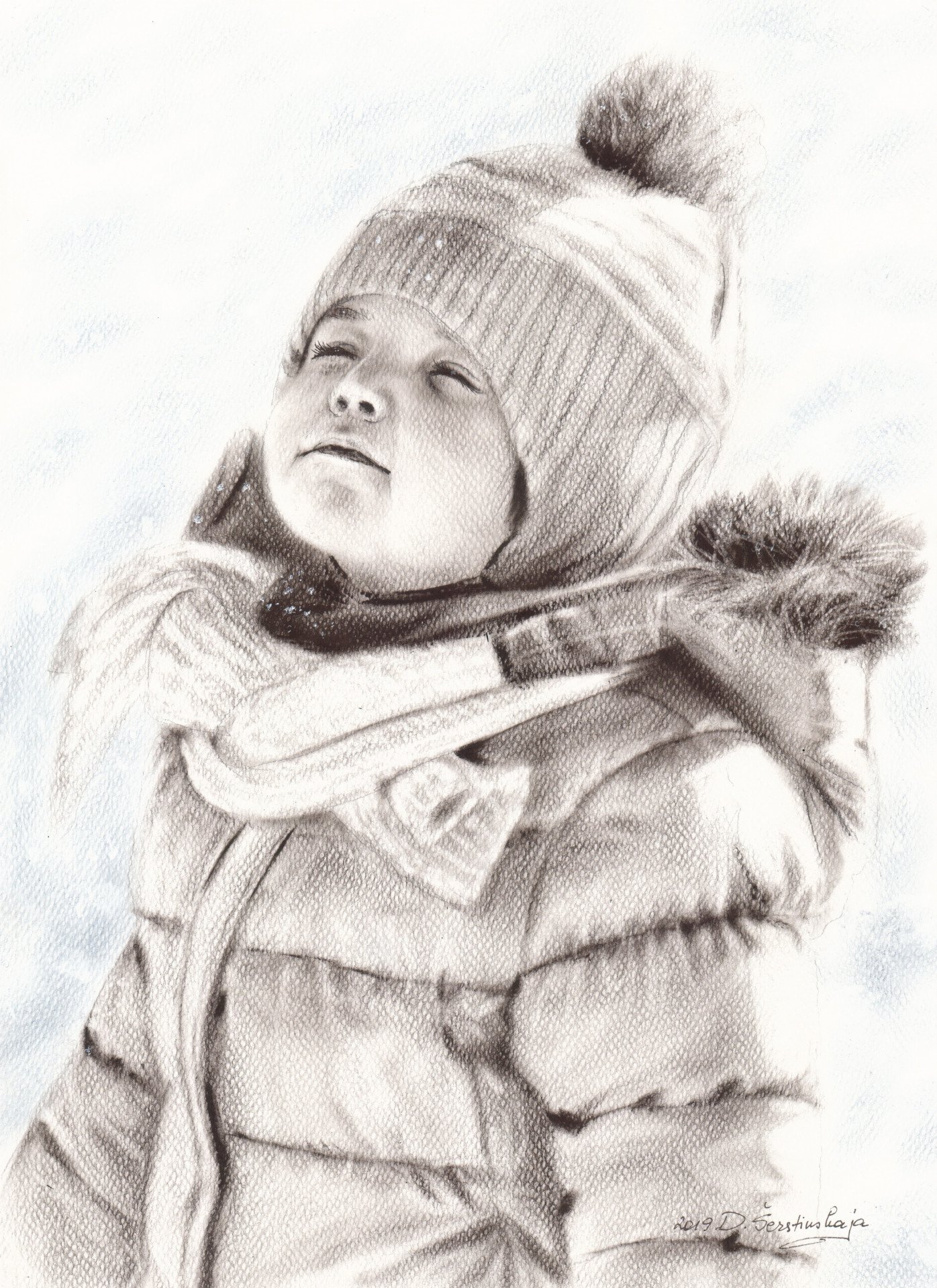 Snow Girl Painting by Danguole Serstinskaja - Jose Art Gallery